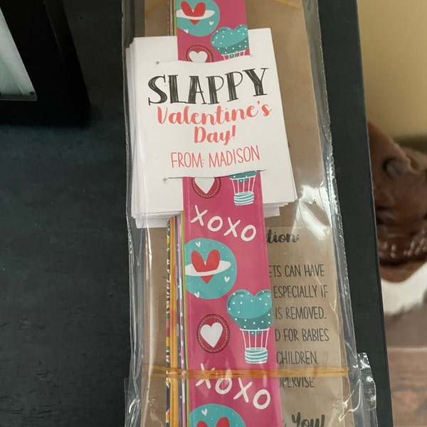 Assembled SLAPPY Valentines Day Tags With Slap Bracelets, Candy-free ...