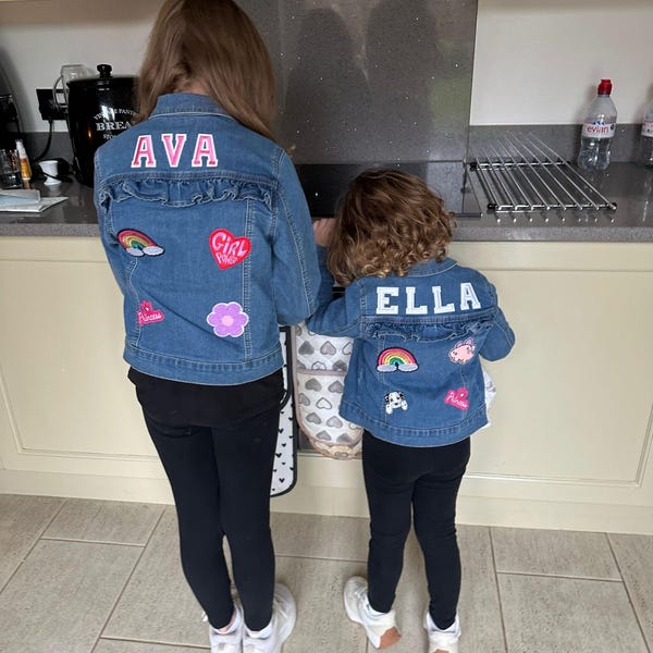 Personalised Custom Denim Jacket Kids Unisex Patch - Ruffle Frill Back ...