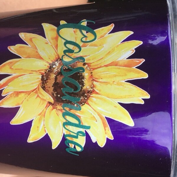 Sunflower Monogram Sticker | Vinyl Name Decal | Watercolor Floral Name ...