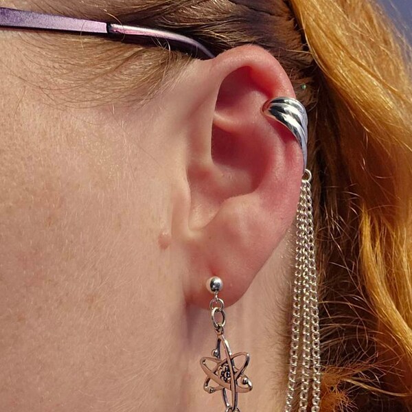 Triple Chain Cartilage Earring Single Ear Helix Sterling Silver Stud ...