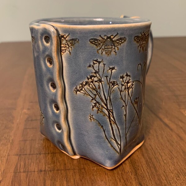 Blue Bee Button Mug, Bee Mug, Ceramic Bee Mug, Bumble Bee Mug, Handmade ...