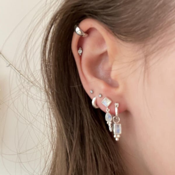 Kalani Sterling Silver and Rainbow Moonstone Delicate Chain Wrap Studs ...