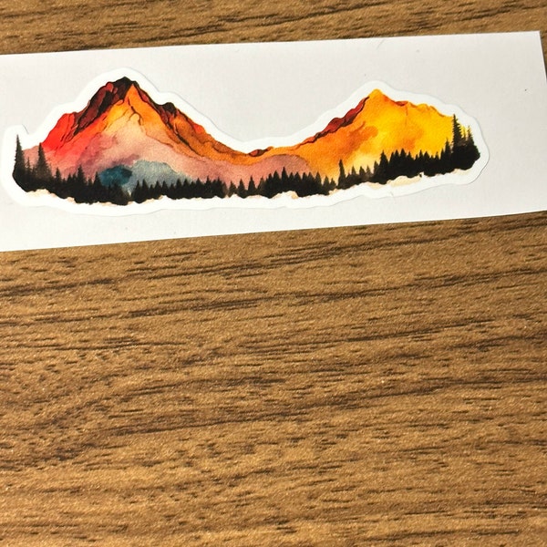 Mountain Scene Sticker, Outdoorsy Mountain Sticker, Watercolor Sticker ...