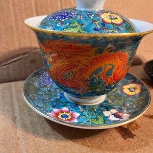 Chinese Porcelain Gaiwan Tea Cup, Ceramic Tea Cup and Saucer With Lid ...