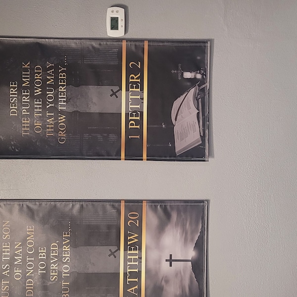 Set of 4 Church Banners, Serve, Grow, Love Pray, Church Banner Set ...