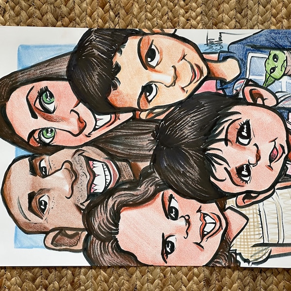 5 Faces Color Caricature Portrait - Etsy