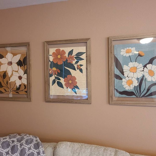 Retro Flower Poster Set, 2 Piece Wall Art, 70s Retro Wall Art, Aesthetic Matisse Print Set ...
