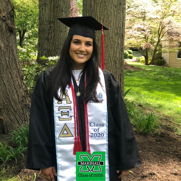Alpha Xi Delta Graduation Stole Embroidered Satin Sash Crest, Greek ...