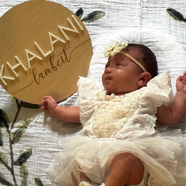 Personalized 3D Baby Name Disc/ Wooden Baby Disc / Baby Announcement ...