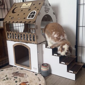 Wooden Rabbit House, Two Storey Rabbit Castle, Modern Rabbit Furniture ...