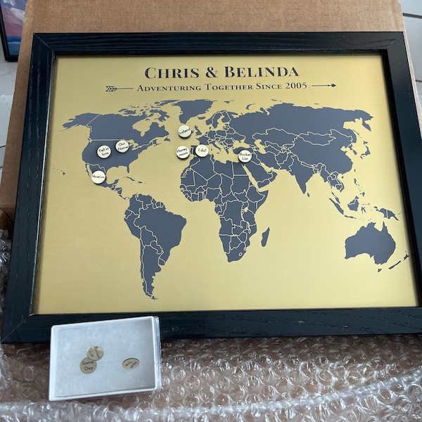 19th Year Anniversary Gift Idea Bronze Map With Custom Memory Markers ...