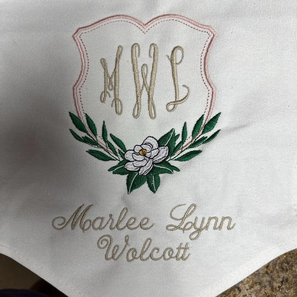 Magnolia Floral Crest Frame Embroidery File DST Flower Wedding Banner ...