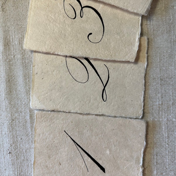 Hand Torn Deckled Table Numbers on Handmade Paper, Script Calligraphy ...