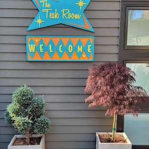 Mid Century Modern Welcome Sign, Retro MCM Atomic Starburst Outdoor or ...