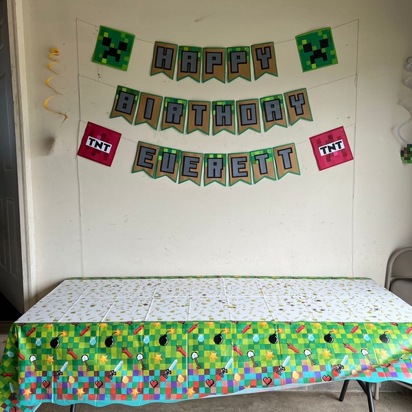 Pixel Party Mine Inspired Creep Craft TNT Birthday Banner - Etsy