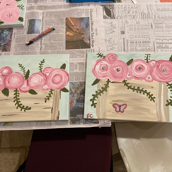 Flower Box Canvas Painting Tutorial/instant Download/ Learn How to ...