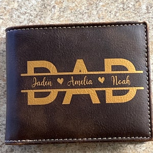 Personalized Kids Name Leather Wallet for Dad, Best Father's Day Gift ...