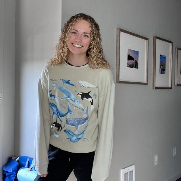 Watercolor Whale Sweater Trendy Ocean Crewneck Aesthetic Whales Crew ...
