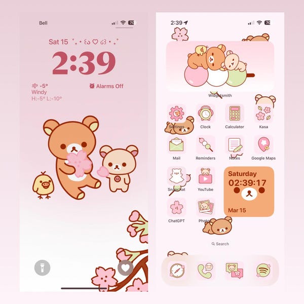 Sakura Kuma Icon Pack, Cute Icons, Pink Icon Set, Ios and Android App ...
