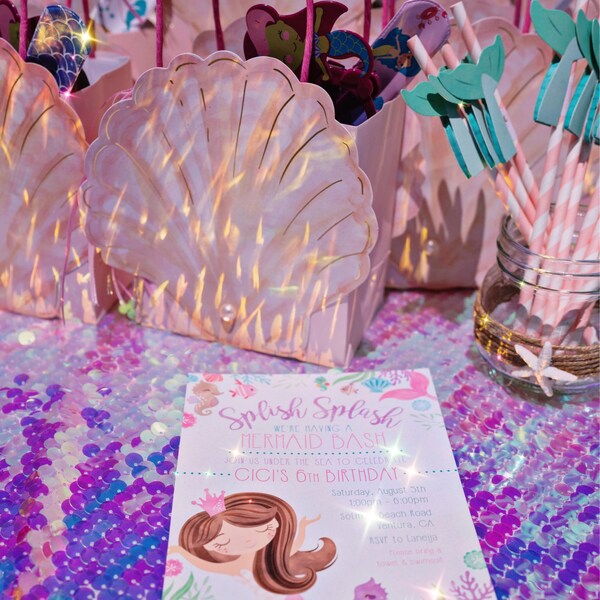 Splish Splash, It's a Mermaid Bash! Mermaid Birthday Party Invitation ...