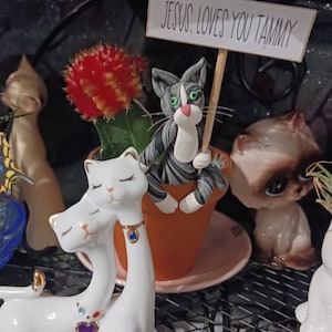 Cat Pot Sitter / Gray Tabby Cat / Flower Pot Sitter / Cat Pot Hugger ...