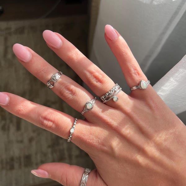 9pcs Gold and Red Rings Set | Heart Rings, Stackable Rings, Chain ...