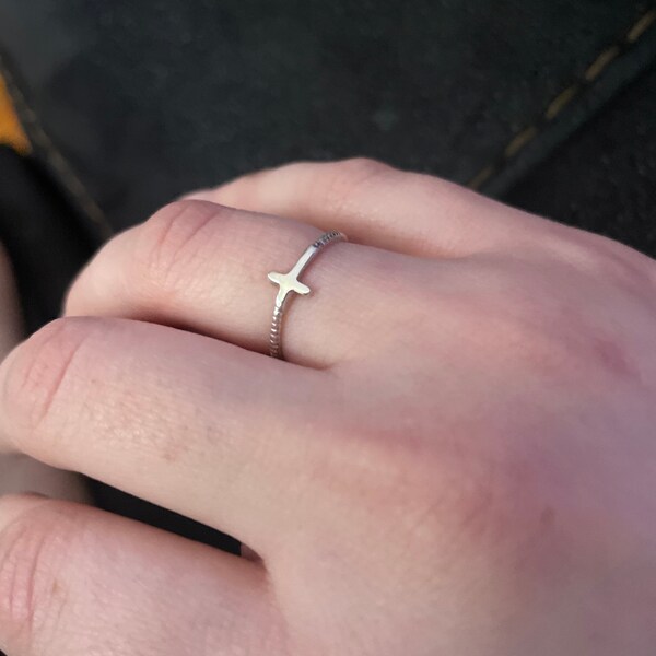 Side Cross Ring - Sterling Cross Ring - Stacking Rings - Sideway Cross ...