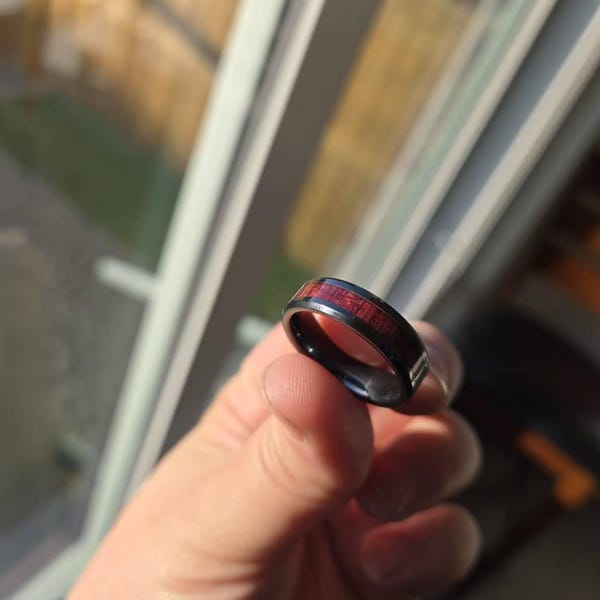Meteorite Hammered Black Ceramic Ring | Faceted | Mens Engagement Ring ...