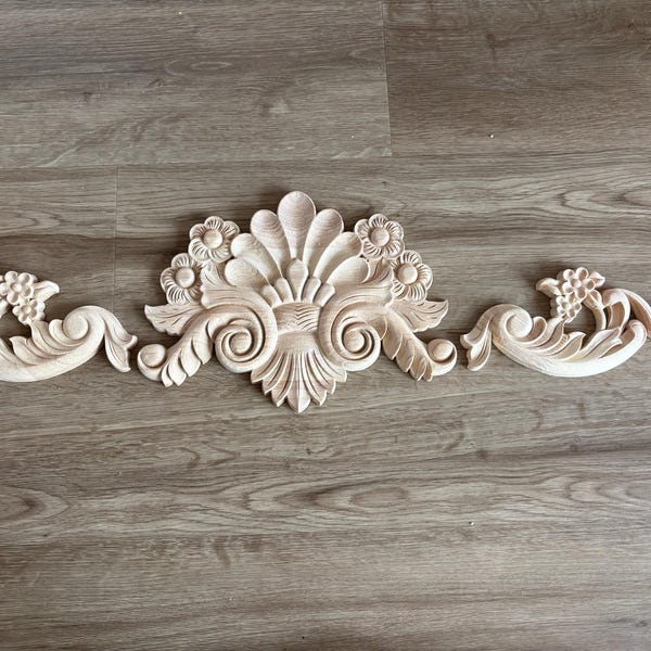 1 Piece Unpainted Wood Carved Applique Onlay, Home Wall Embellishments ...