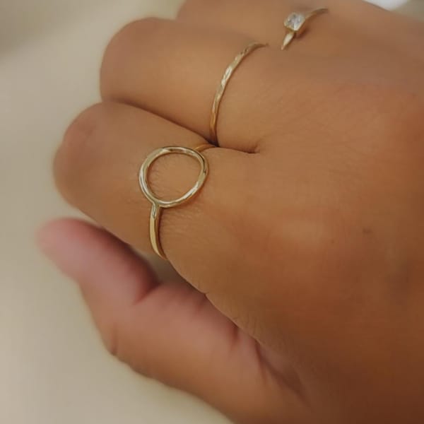 14k Solid Gold Open Circle Ring, Yellow Gold Eternity Circle Ring for Women, Dainty Minimalist ...