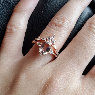 Cushion Cut Morganite Engagement Ring Set Rose Gold Pink - Etsy
