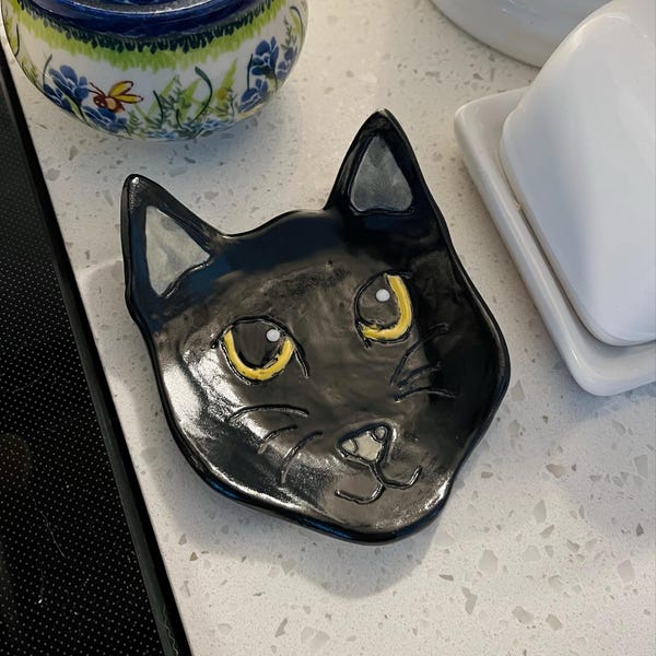 SPOON REST BLACK Cat Body Stoneware Hand Made - Etsy