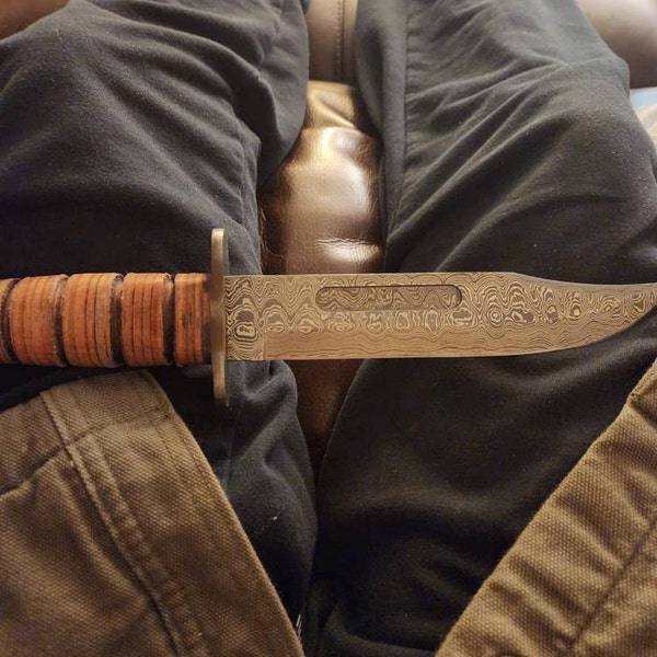 Damascus Kabar Knife With Sheath | Custom Handmade Damascus Bowie Knife ...