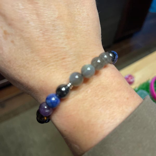 Apatite Bloodstone Amethyst and Dumortierite Stone Bracelet Dainty Blue ...