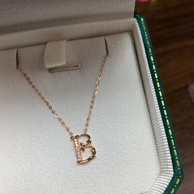 18K Gold Diamond Alphabet Initial Necklace/letter B Chain/ A-Z Letter ...