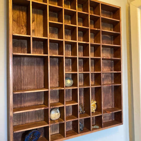 Large Wooden Trinket Display Shelf | 51 Compartments | Wall Hanging ...