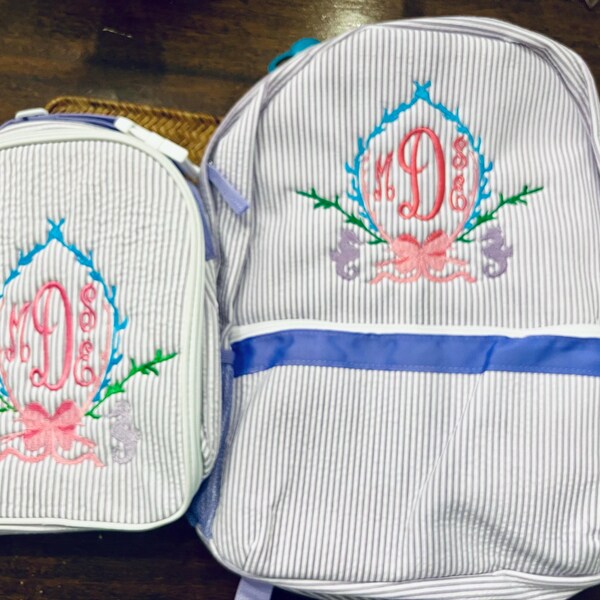 Monogrammed Seersucker Backpack, Personalized Child's Backpack ...