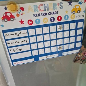 Personalised Re-usable Reward Chart With Velcro Stars, Wipeable Pen for ...