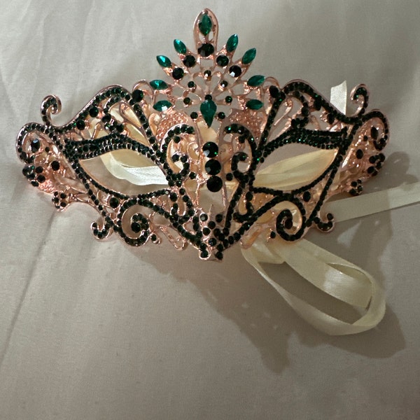 Masquerade Mask Luxury Green Crystal, Rhinestone Eye Mask, Elegant ...