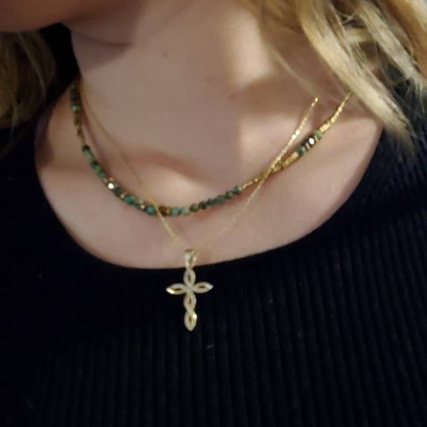 Twisted Cross Necklace in 18K Gold Plated Silver, CZ Cross Pendant ...
