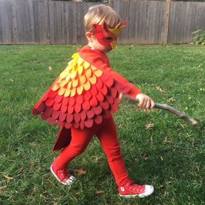 Phoenix Costume Set, 3 Piece/ Felt Mask, Flappable Wings and Blazing ...