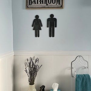 Bathroom Sign White Rustic Looking Aluminum Sign Color Imprint on ...
