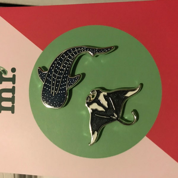 Shark & Ray Pin Pair - Whale Shark and Manta Ray - Set of Enamel Pins ...