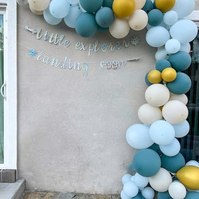 Little Explorer Landing Soon Banner, Light Blue Maps, Baby Shower ...