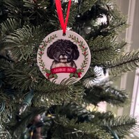 Cavapoo Christmas Ornament, Black & White Cavoodle Decoration ...