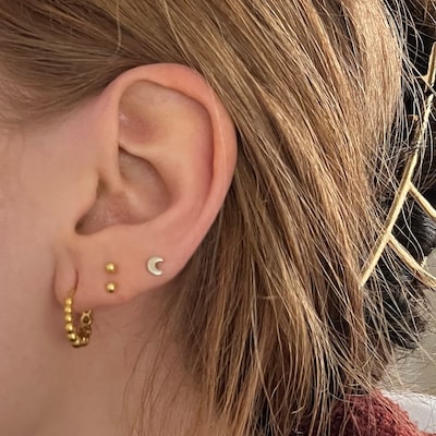 Tiny Moon Piercing Helix Moon Piercing Gold Conch Piercing Sterling ...