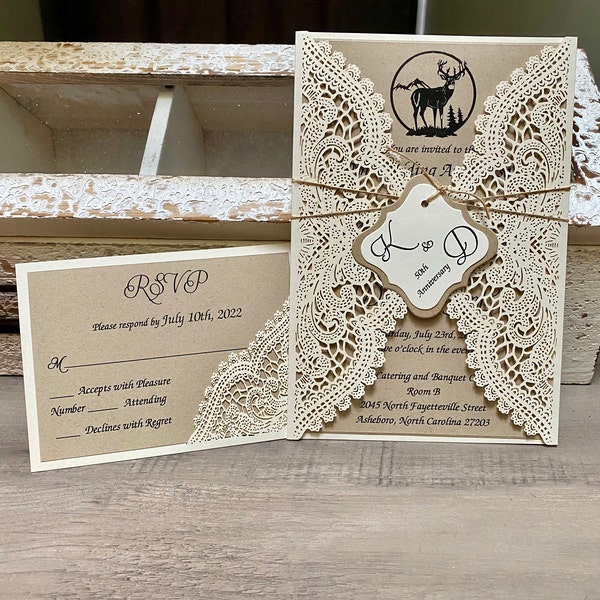 Rustic Lace Wedding Invitation, Rustic Lace Wedding Invitation, Shabby ...