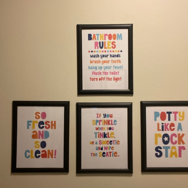 Colorful Kids Bathroom Printable Signs, Set of 9, Rainbow Colors ...