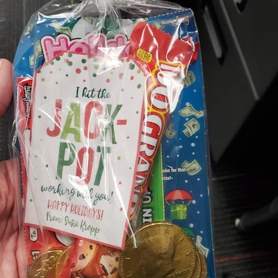 Hit the Jackpot Working With You Happy Holidays Tag Christmas Lottery ...