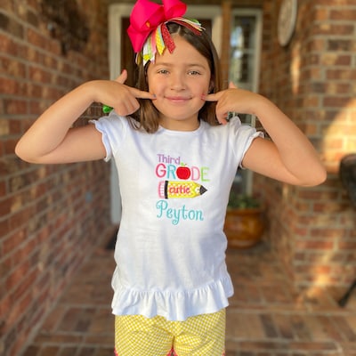 School Outfit for Girls, Third Grade Shirt, Boutique Clothing, Monogram ...